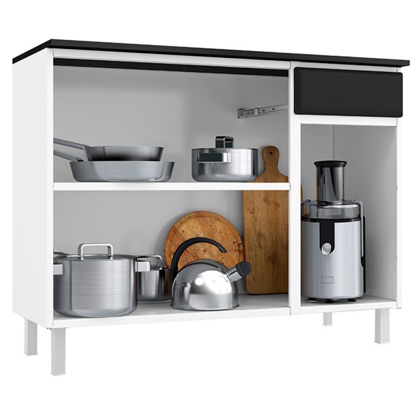 Balcão de Cozinha em Aço Diamante 3 Portas 1 Gaveta Branco/Preto 818134 ...