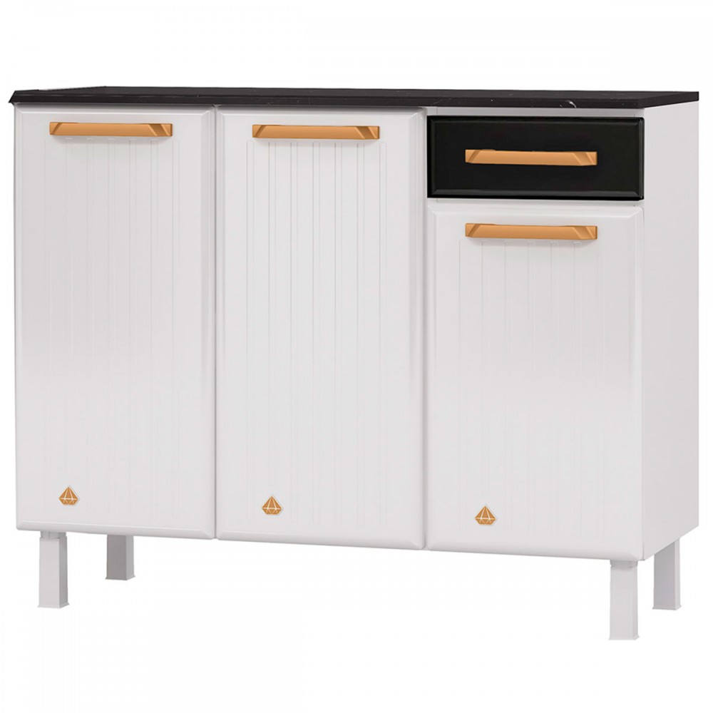 Balcão de Cozinha em Aço Diamante 3 Portas 1 Gaveta Branco/Preto 818134 ...