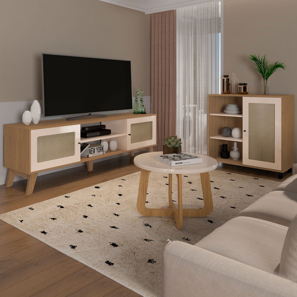 Sala de Estar Completa para TV Até 75 Polegadas Charlotte 3 Portas ...