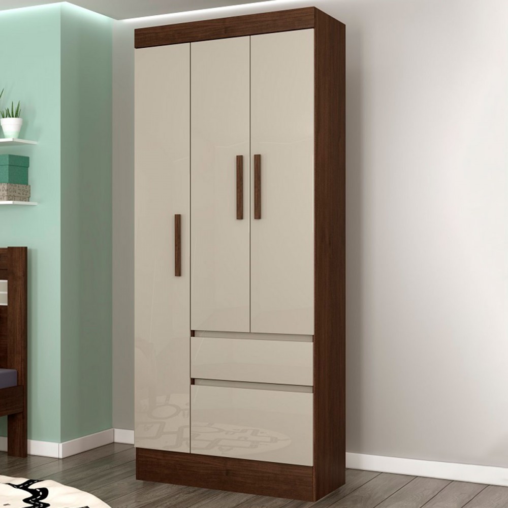 Guarda-Roupa Solteiro Oregon 3 Portas 2 Gavetas Cacau/Off White - Tcil ...