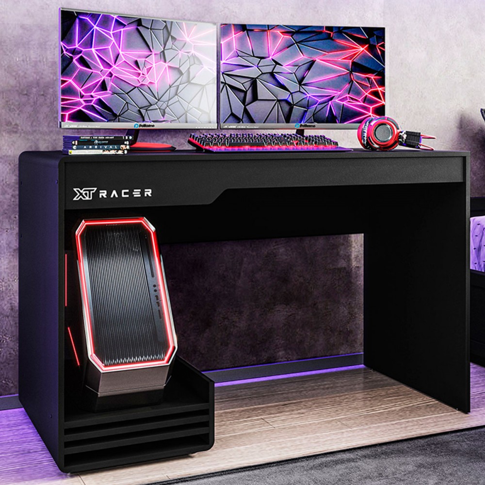 Mesa Gamer Line 1 Prateleira Preto/Branco - Politorno