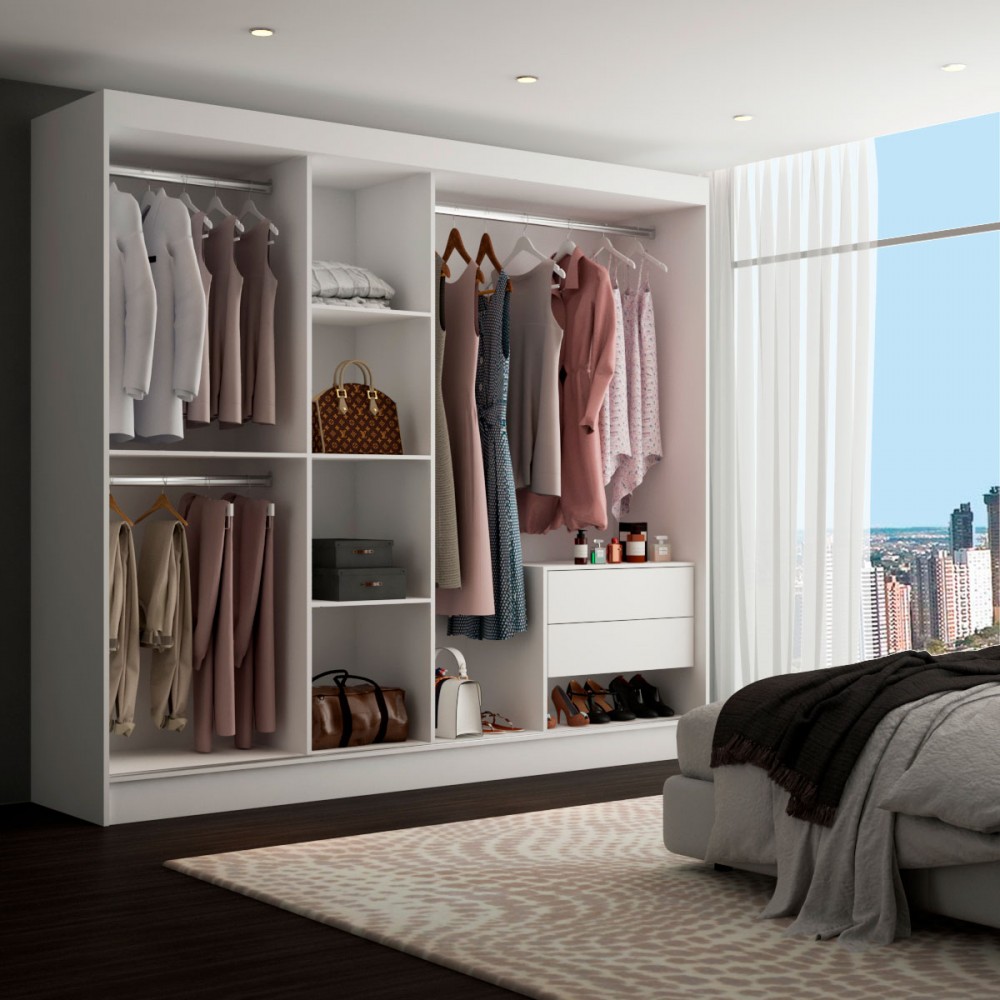 Guarda-Roupa Casal Katherine 3 Portas 2 Gavetas com Espelho Branco ...