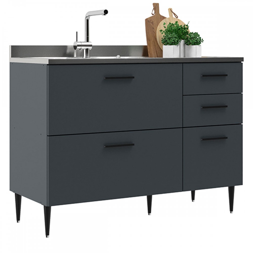 Balcão de Cozinha para Pia Barbara 3 Portas 2 Gavetas Grafite - Móveis Sul