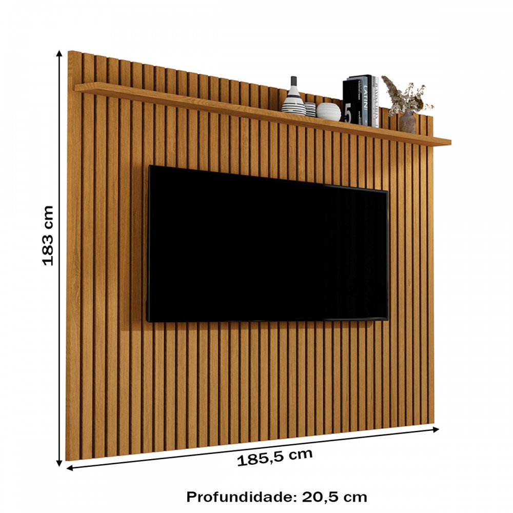 Painel para TV Até 80 Polegadas Vênus Ripado 1 Prateleira Nature 680 - Giga Móveis
