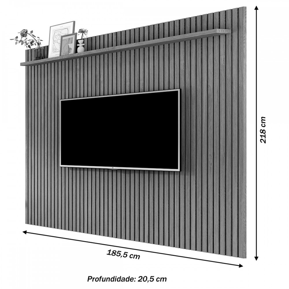 Painel para TV Até 80 Polegadas Vênus Ripado 1 Prateleira Nature 682 - Giga Móveis