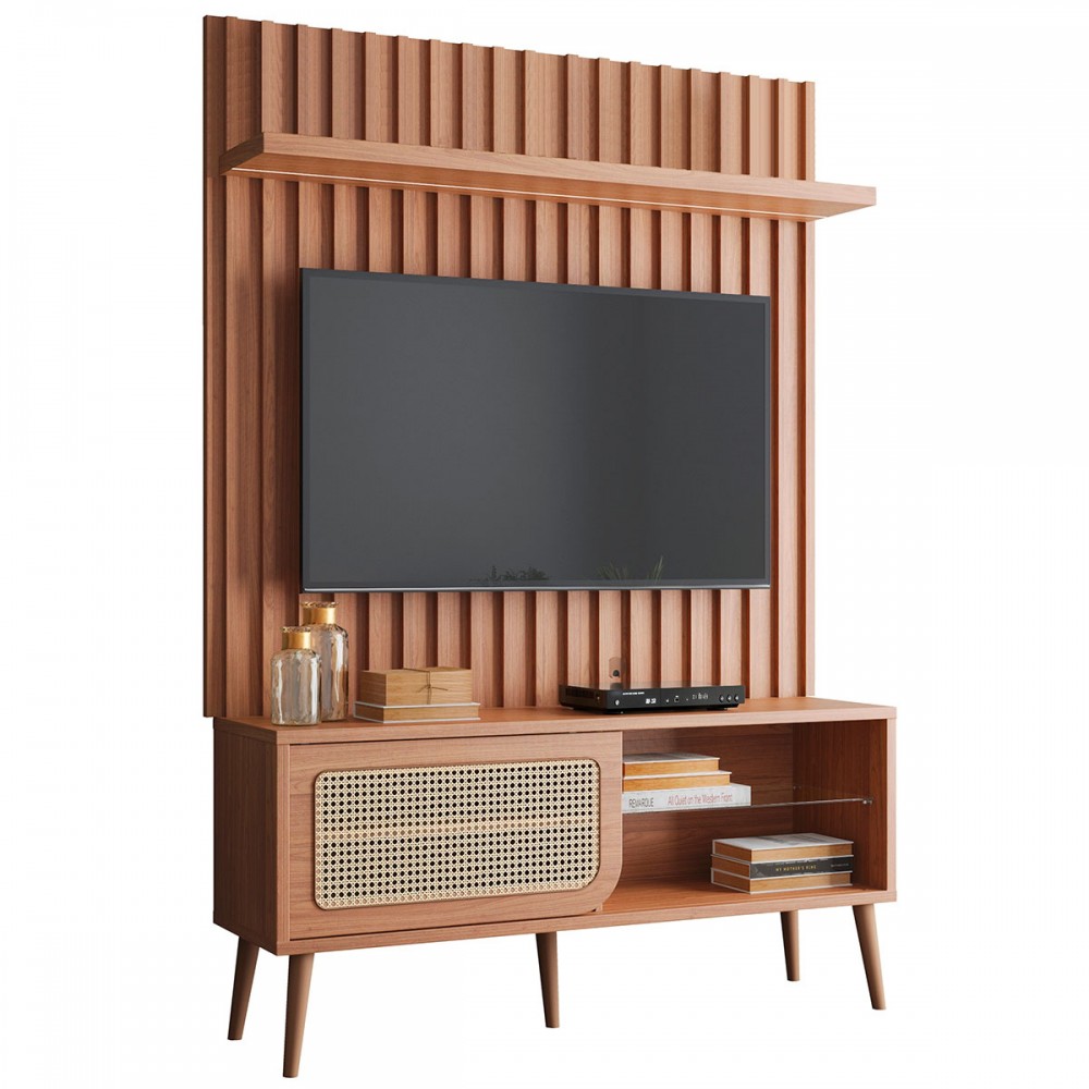 Rack com Painel para TV Até 55 Polegadas 1 Porta 1 Prateleira com Led ...