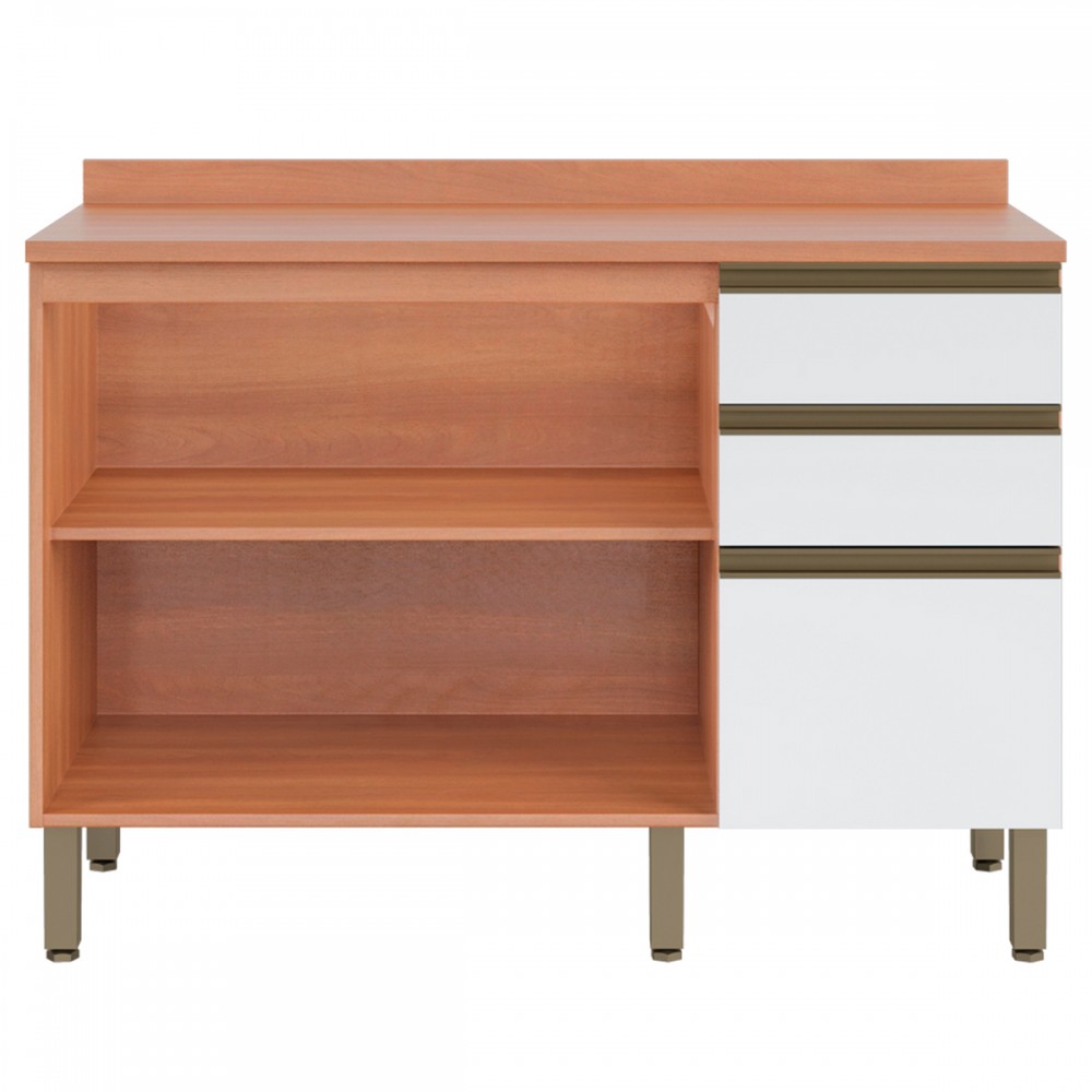 Balcão de Cozinha Macadâmia 2 Portas 3 Gavetas Freijó/Branco - Telasul