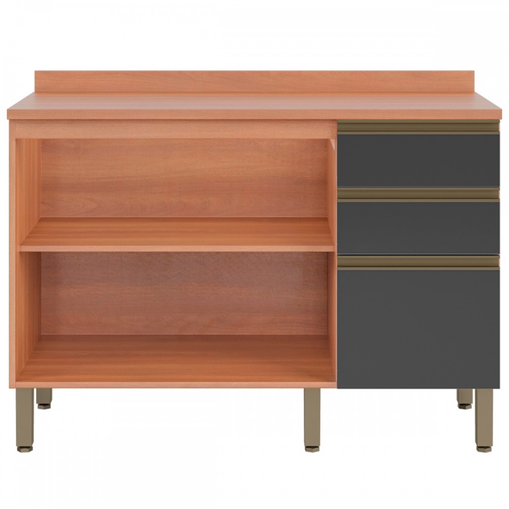 Balcão de Cozinha Macadâmia 2 Portas 3 Gavetas Freijó/Grafite - Telasul