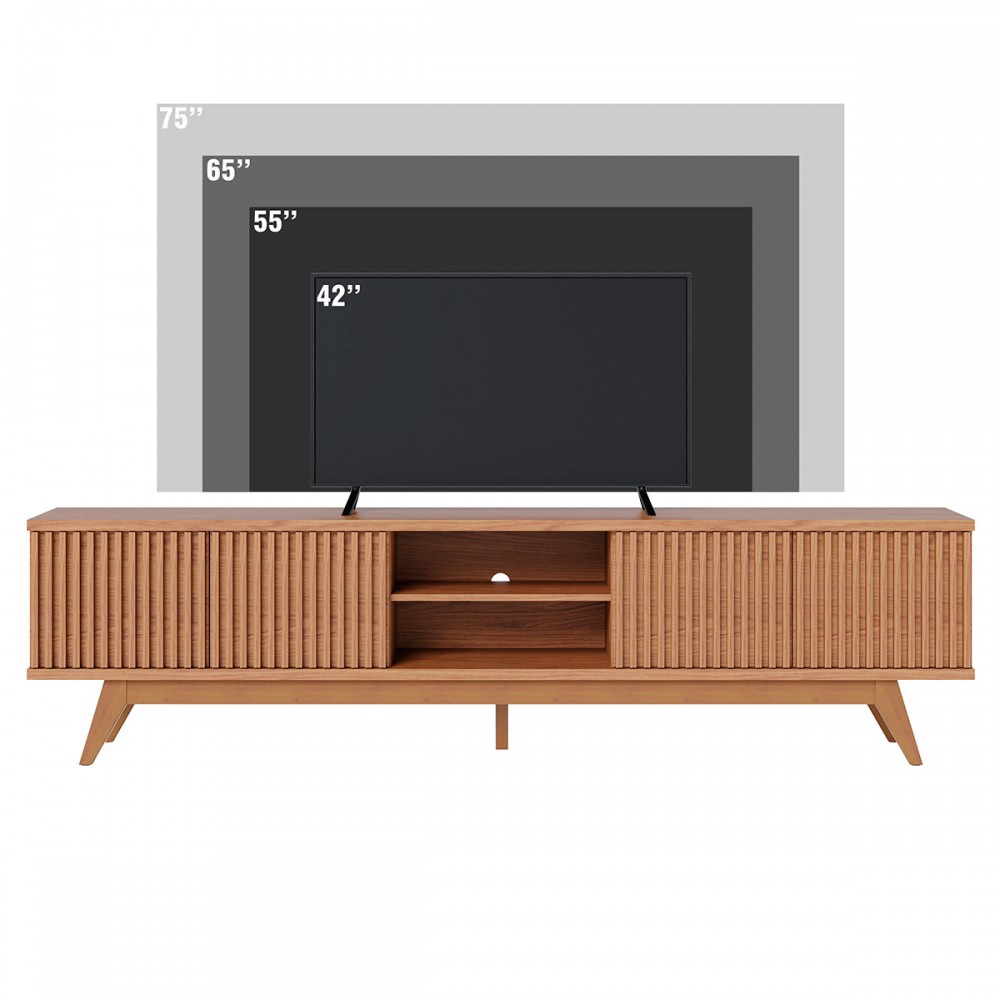 Rack para TV 75 Polegadas Fortaleza 4 Portas 1 Prateleira Ripado Freijó - Colibri