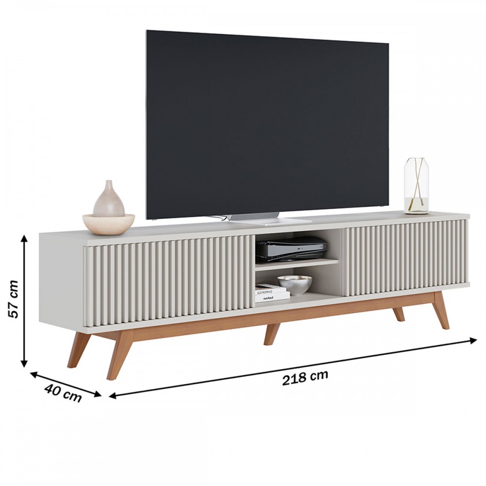 Rack para TV 75 Polegadas Fortaleza 4 Portas 1 Prateleira Ripado Off ...