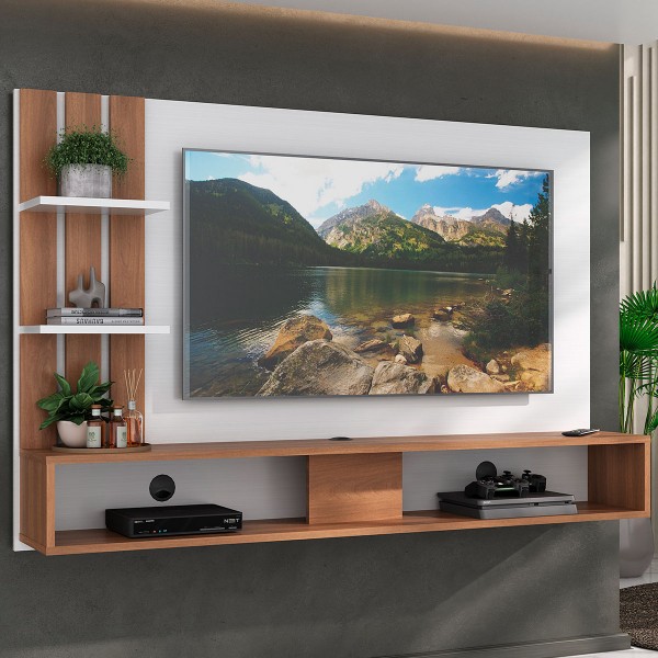 Painel para TV Até 42 Polegadas 2 Nichos Branco/Nogal - Hecol Móveis