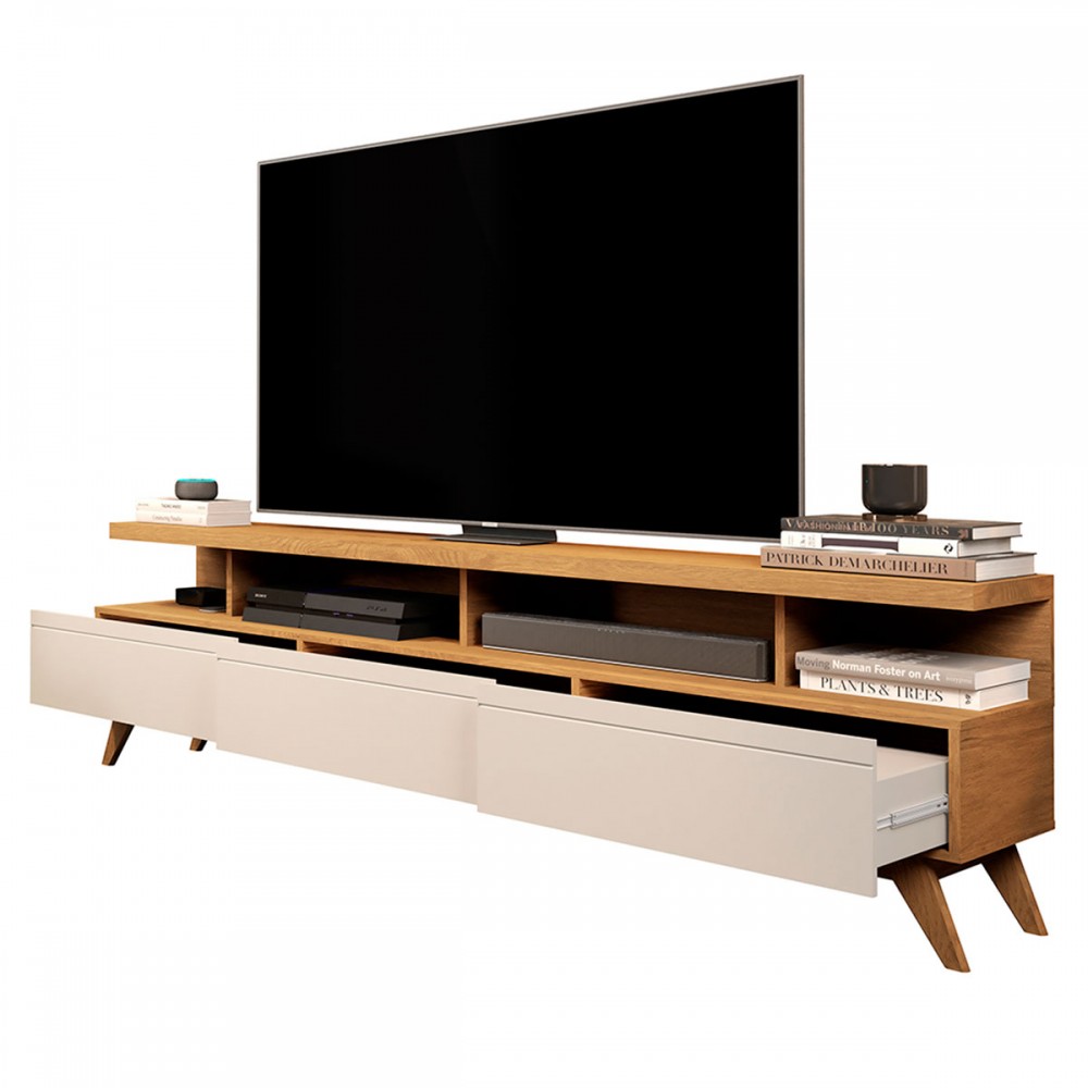 Rack para TV Até 72 Polegadas Vivare Wood 3 Gavetas Nature/Off White - Giga Móveis
