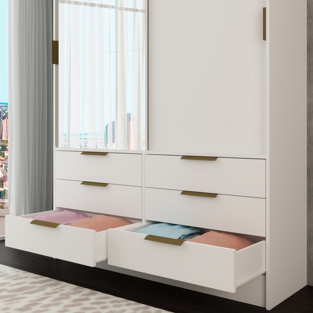 Guarda-Roupa Solteiro Taylor 2 Portas de Correr 6 Gavetas com Espelho ...